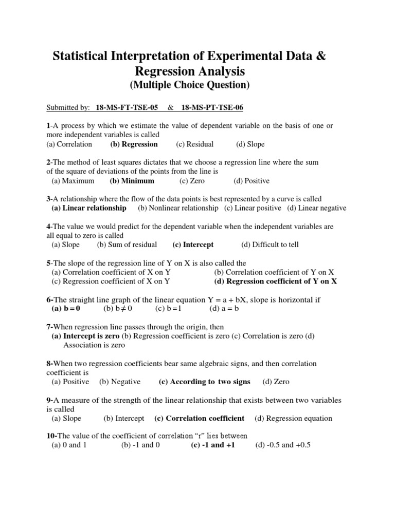 MCQS of Presentation | PDF | Correlation And Dependence | Regression Analysis
