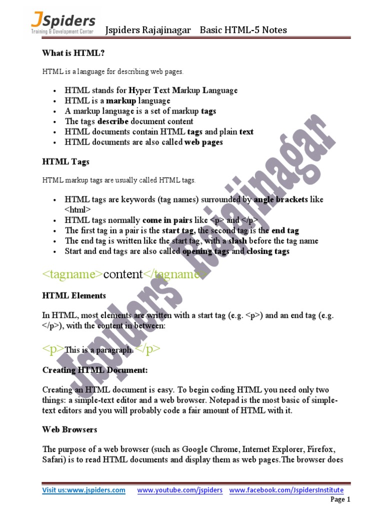 HTML Notes PDF | PDF | Html | Html Element