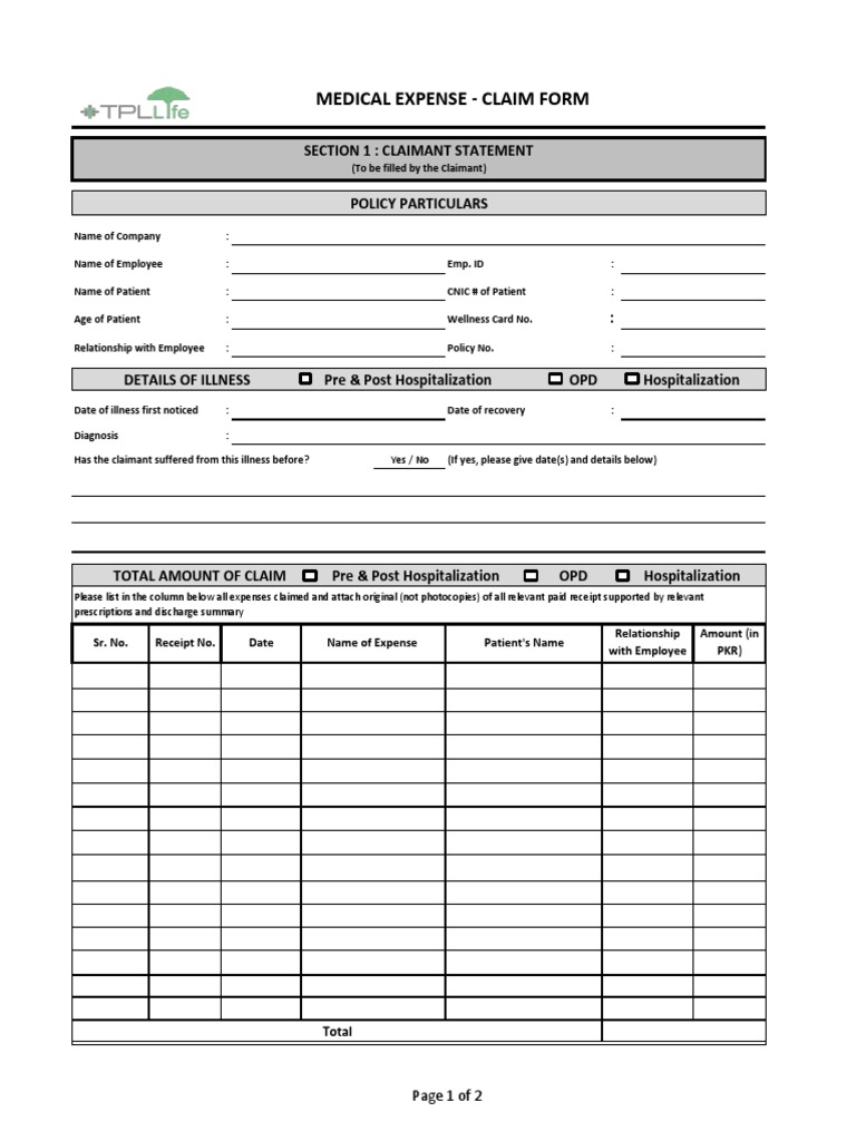 TPL Medical Claim Form Template | PDF | Patient | Hospital