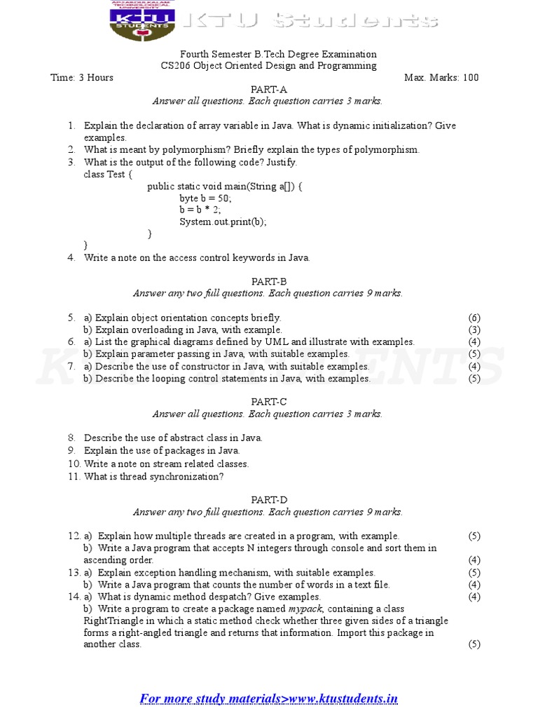 Ktu Students: Answer All Questions. Each Question Carries 3 Marks | PDF | Java (Programming ...