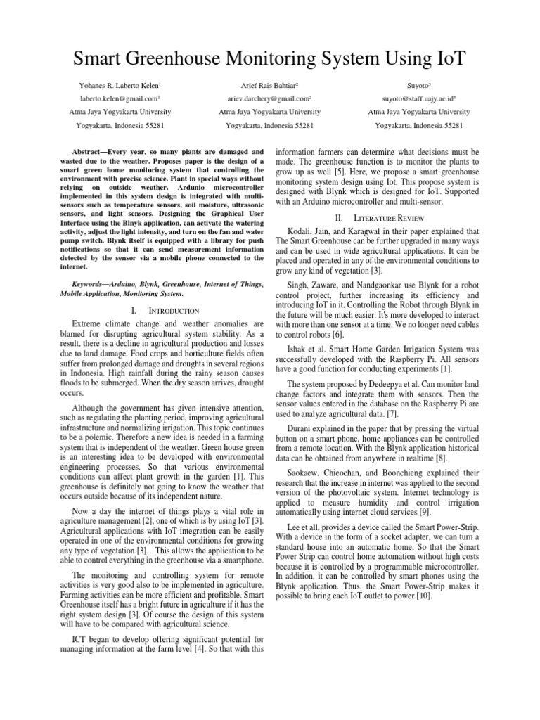 Smart Greenhouse Monitoring System Using IoT | PDF | Internet Of Things ...