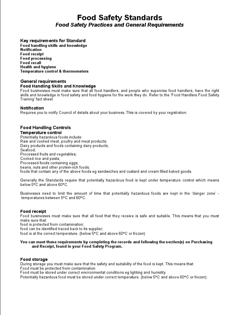Food Safety Standards | PDF | Food Safety | Hygiene