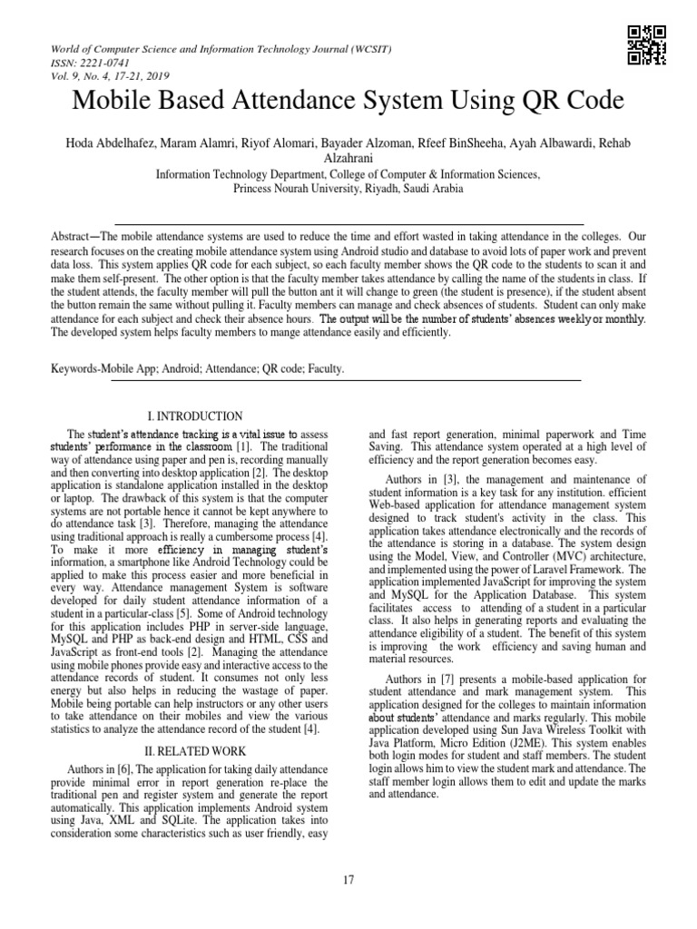Mobile Based Attendance System Using QR Code | Download Free PDF | Web ...
