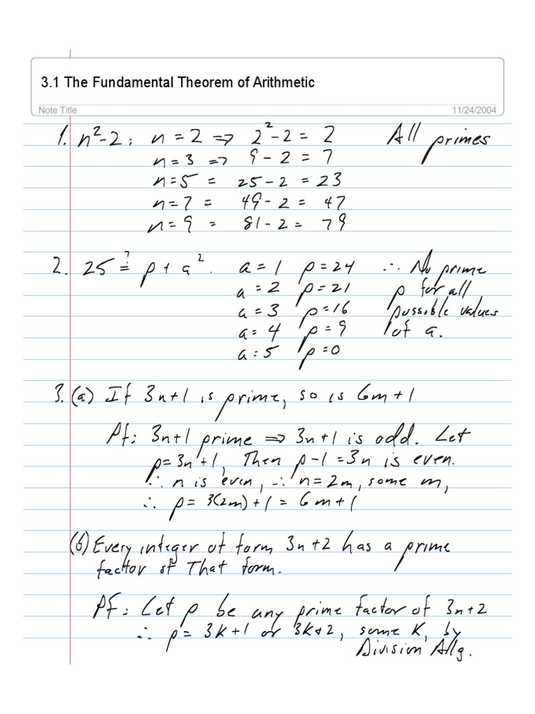 03-1 The Fundamental Theorem of Arithmetic PDF | PDF