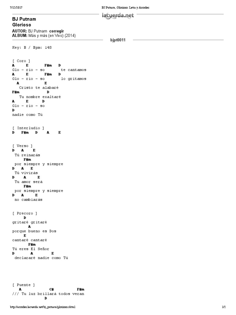 BJ Putnam, Glorioso - Letra y Acordes | PDF