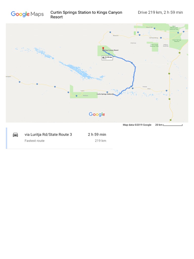 Curtin Springs Station To Kings Canyon Resort - Google Maps | PDF