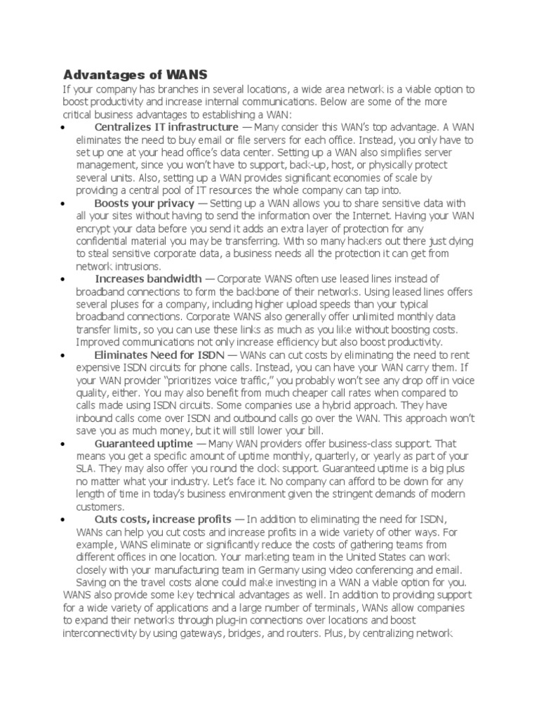 Advantages of WANS | PDF | Wide Area Network | Internet Access