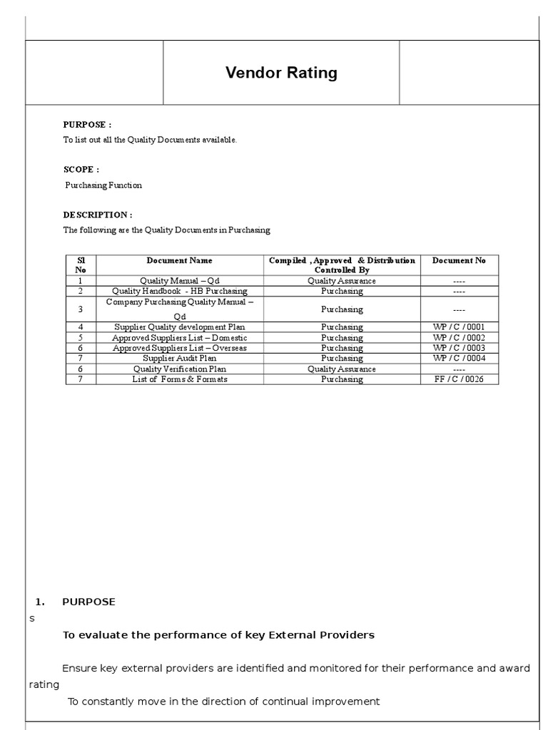 Vendor Rating Procedure | PDF | Audit | Business Process