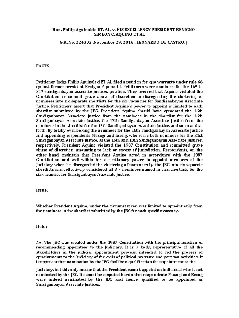 Aguinaldo v. Aquino: Appointment Powers | PDF | Judiciaries ...