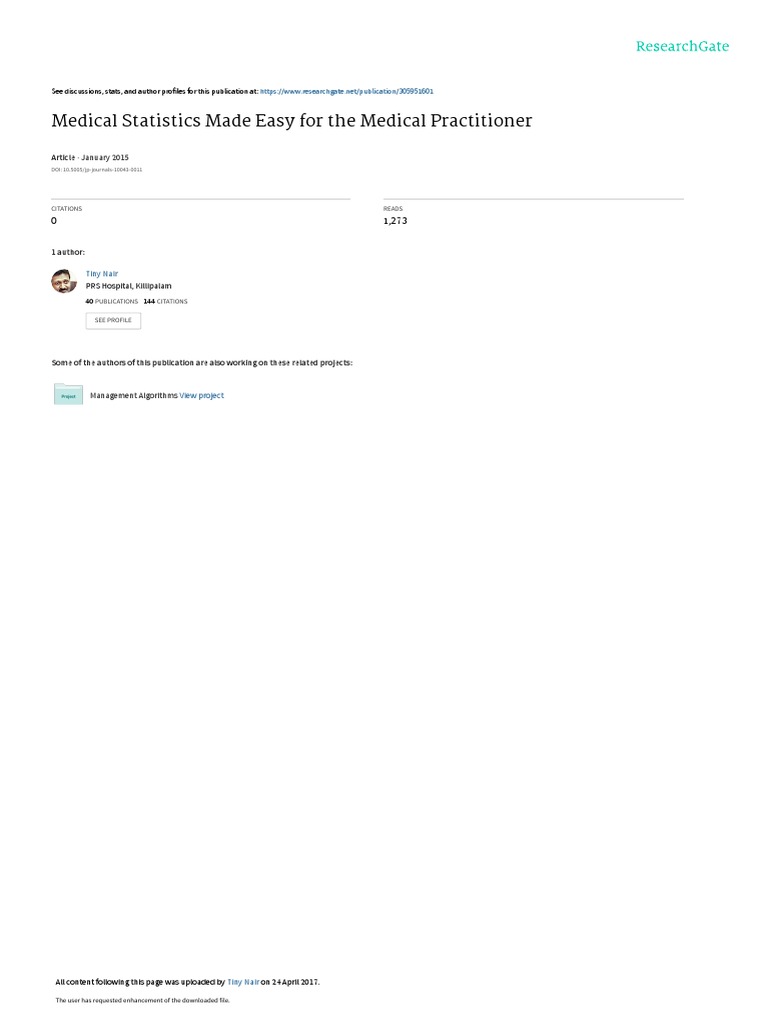 Medical Statistics Made Easy For The Medical Pract | PDF | Standard ...