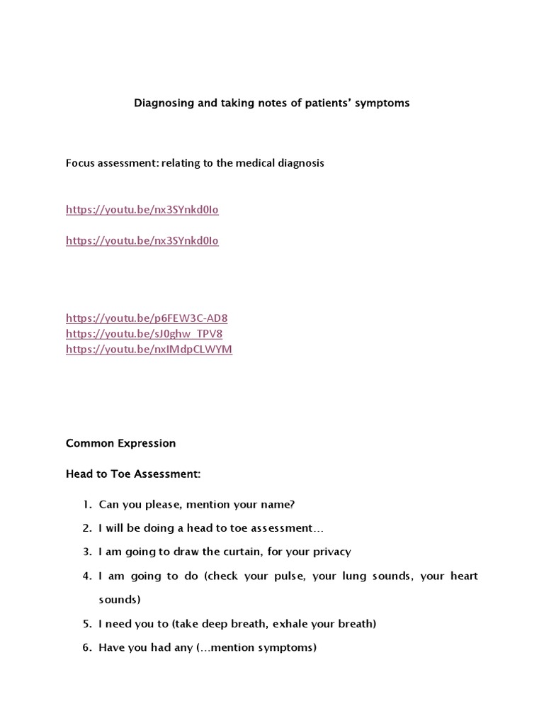 Patient Symptom Assessment Guide | PDF