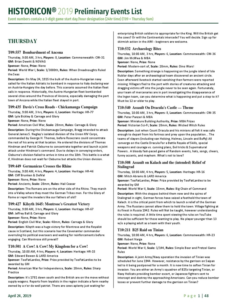 Historicon 2019 PEL | PDF | Military | Warfare