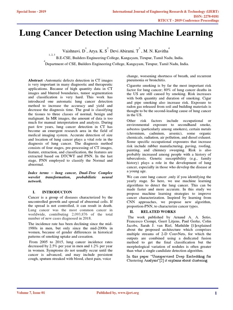 Lung Cancer Detection Using Machine Learning IJERTCONV7IS01011 | PDF ...