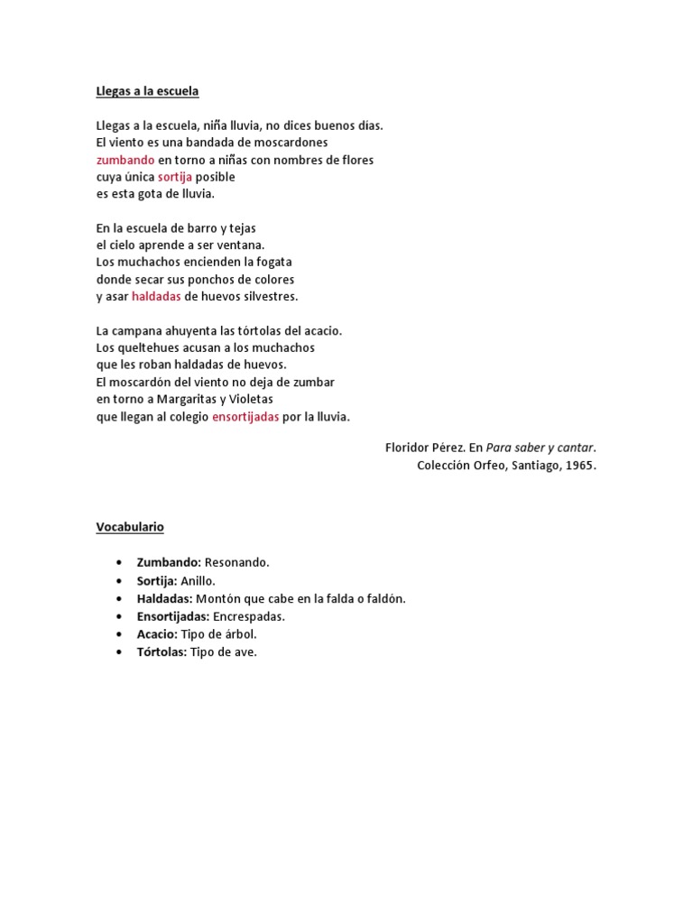 Poema Llegas a La Escuela