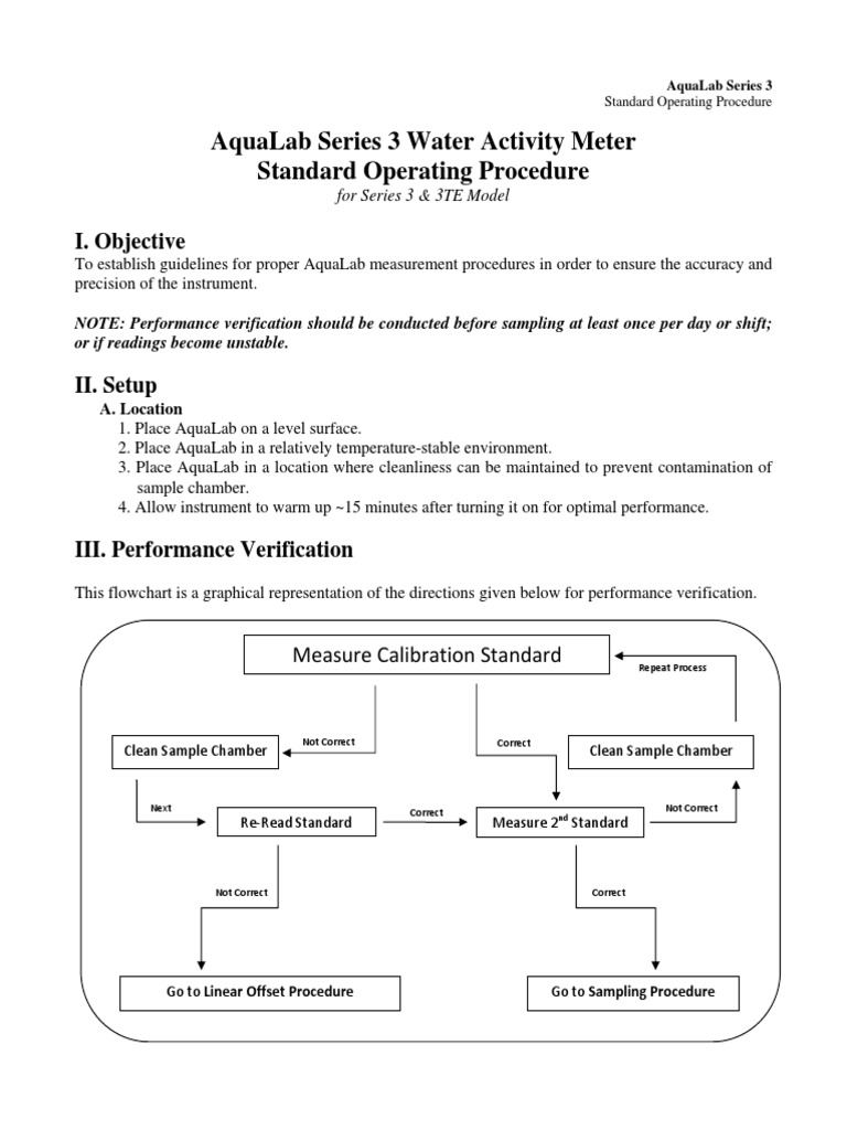 Aqualab Series 3 Water Activity Meter Standard Operating Procedure | PDF | Calibration | Menu
