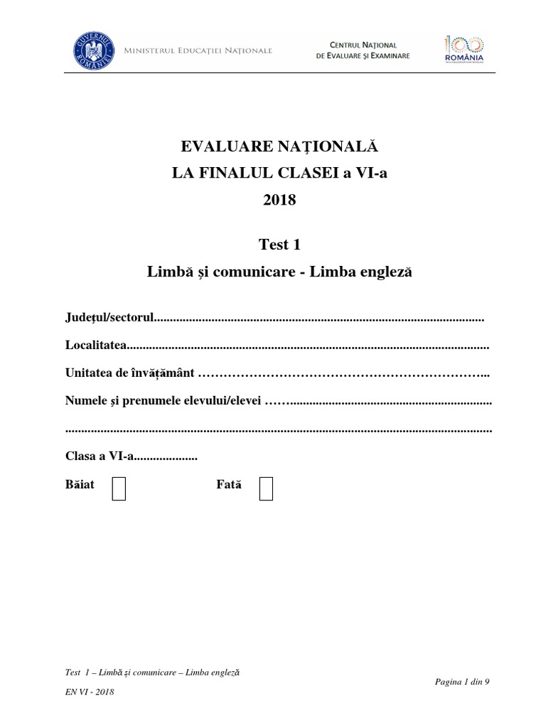 Engleza Test 1 PDF | PDF