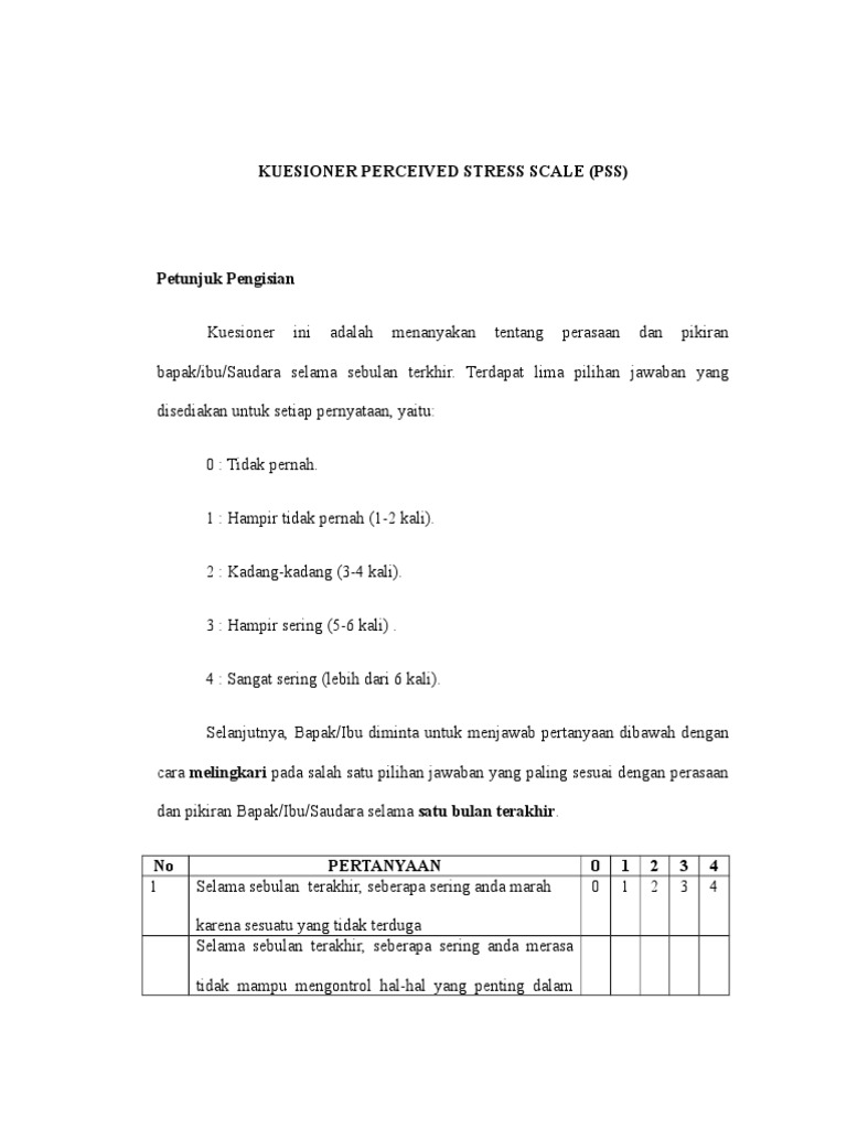 KUESIONER Pss | PDF