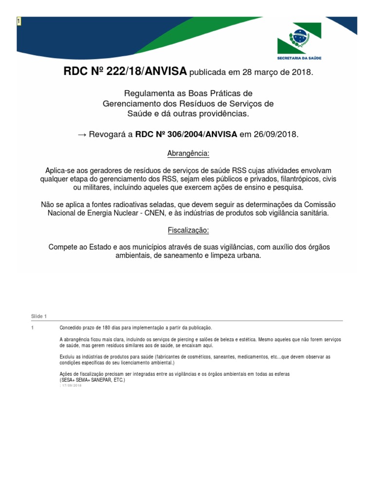 Gerenciamento de Resíduos na Saúde: RDC 222/18 | PDF | Desperdício ...