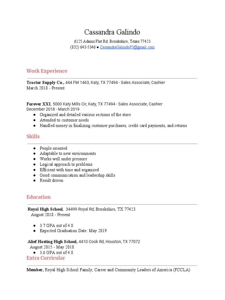 Cassandra Galindo's Resume Summary | PDF
