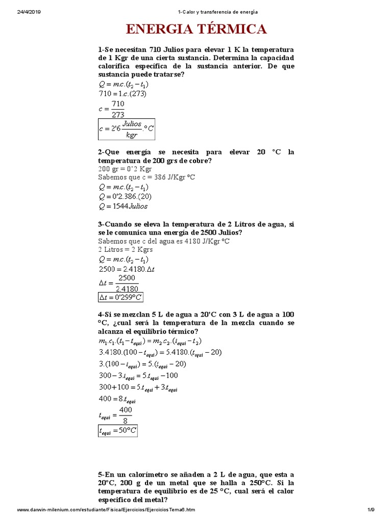 1-Calor y Transferencia de Energía | PDF | Temperatura | Calor