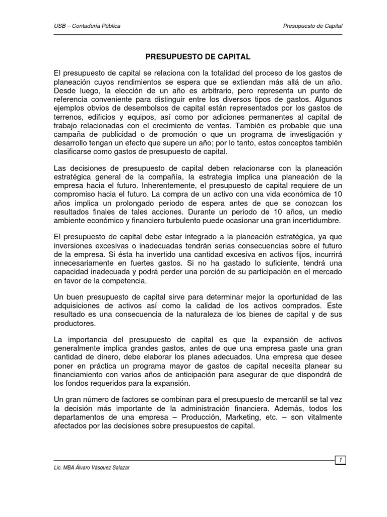Presupuesto de Capital Lectura | PDF | Presupuesto | Capital (economía)