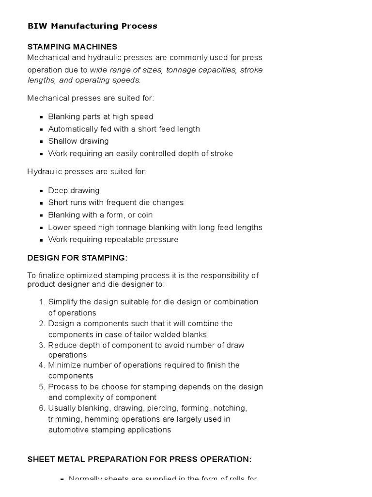 BIW Manufacturing Process - BODY in WHITE | PDF | Sheet Metal | Crafts