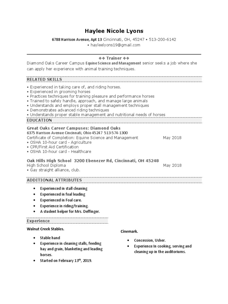 Haylee Nicole Lyons Resume | PDF