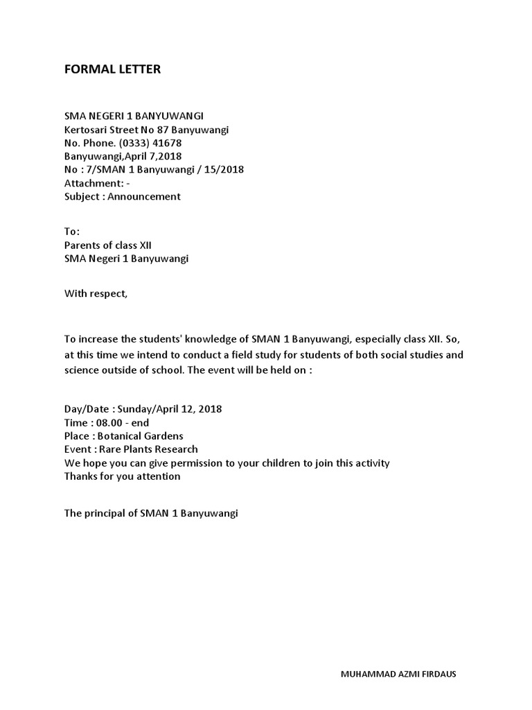 Formal Letter and Informal Letter | PDF