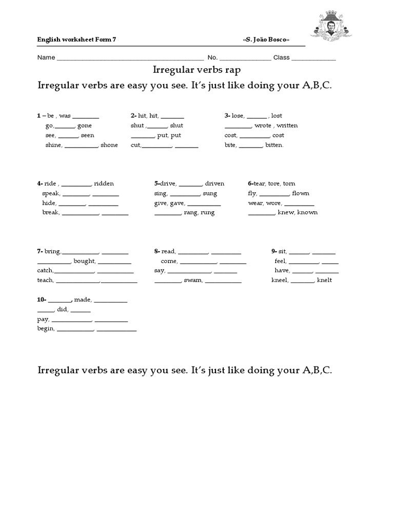 Irregular Verb Rap | PDF | Grammar | Languages