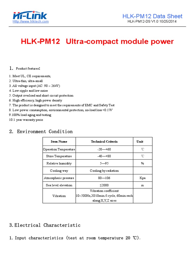 HLK-PM12 Ultra-Compact Module Power | PDF | Capacitor | Packaging And ...