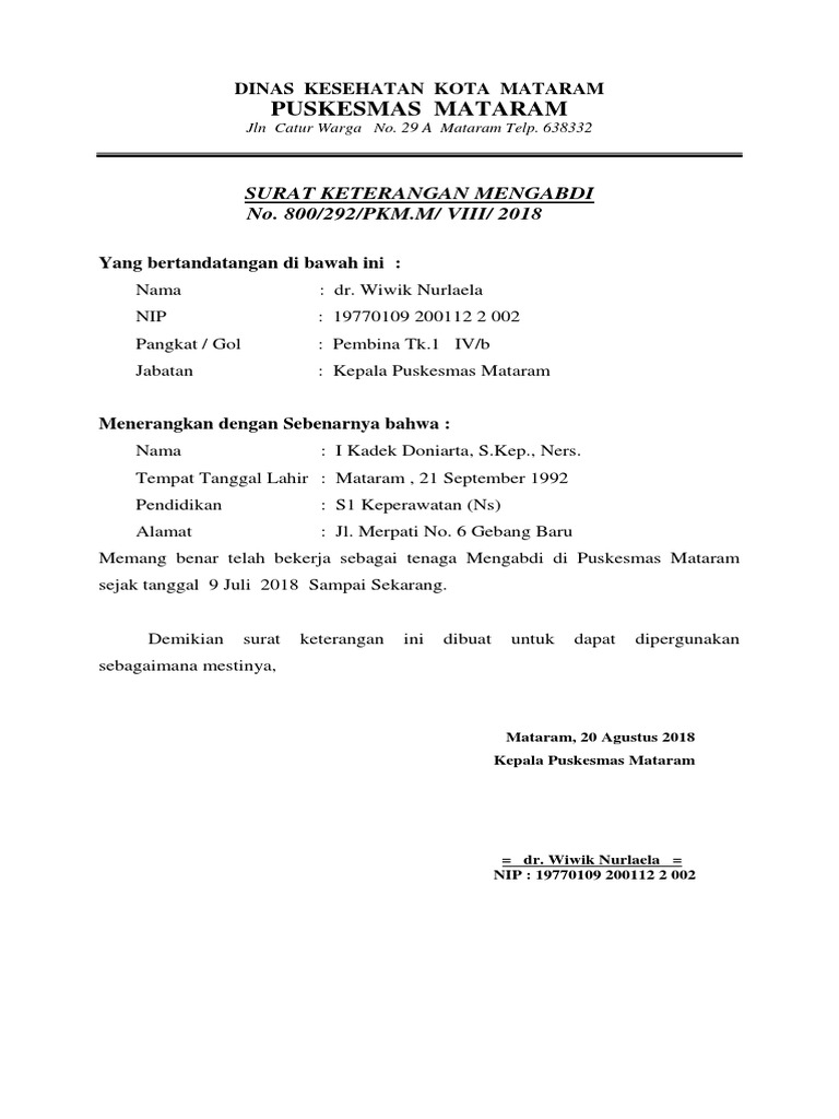 Surat Keterangan Mengabdi | PDF