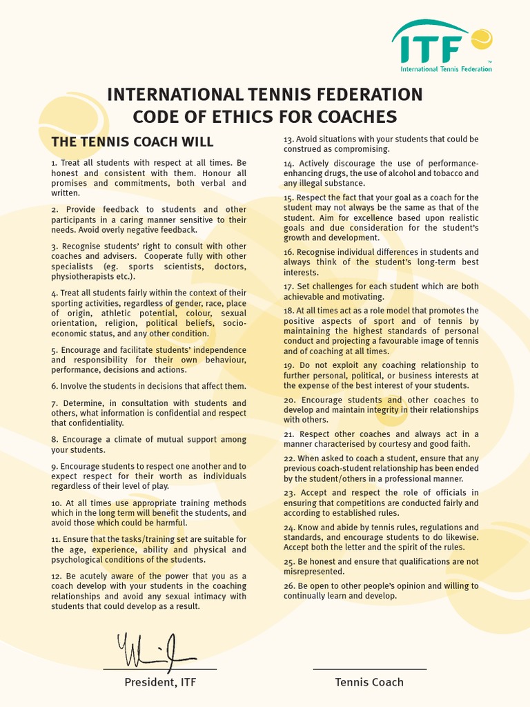 Tennis CODE OF ETHICS FOR COACHES | PDF | Sports | Action (Philosophy)
