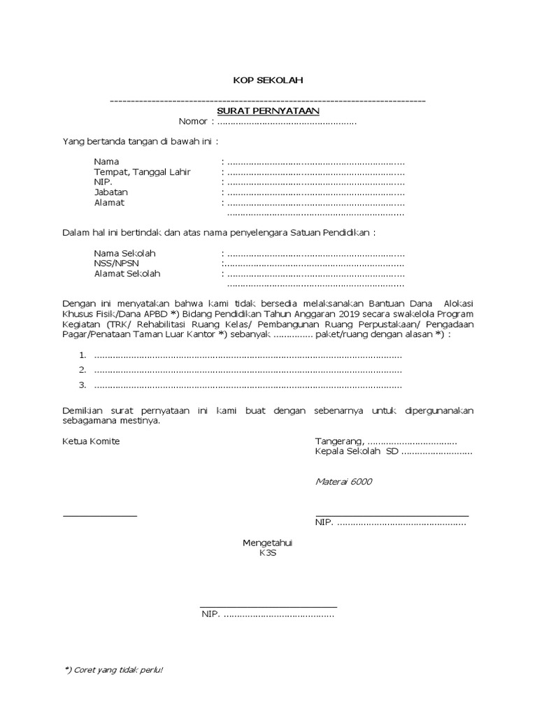 Surat Pernyataan Menolak | PDF