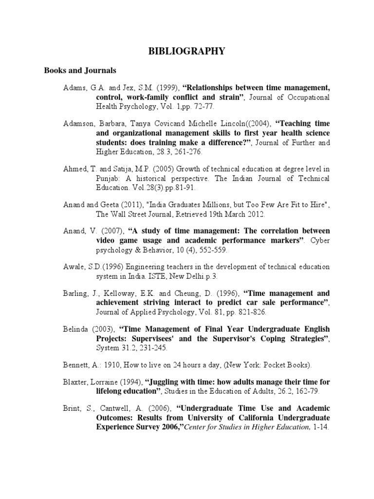 Bibliography: Books and Journals | PDF | Time Management | Professional ...