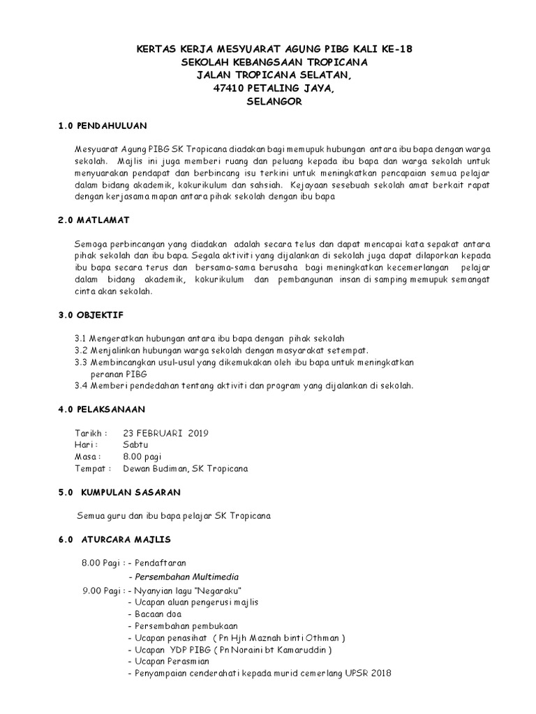 Kertas Kerja Agm Pibg 2019 | PDF