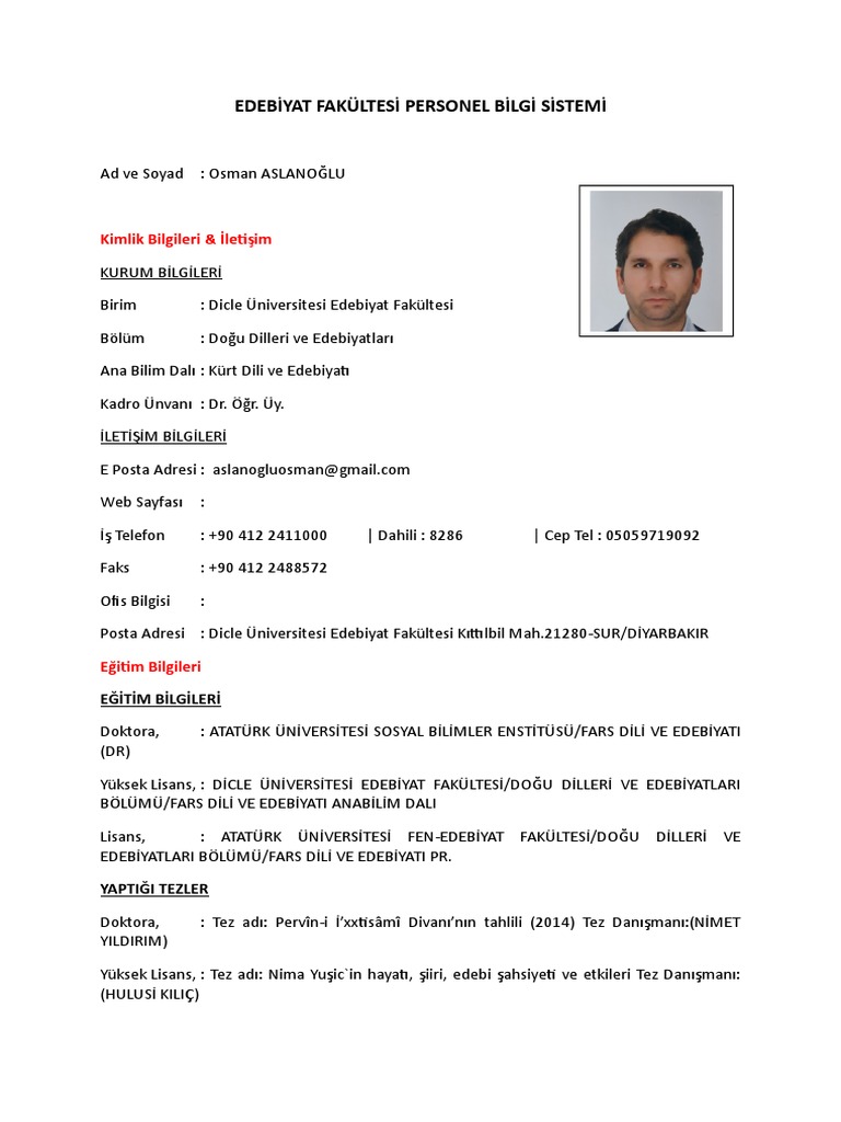 Osman Aslanoğlu Cv | PDF