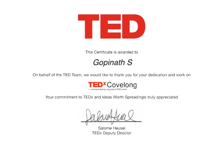 TEDx Volunteer Certificate | PDF