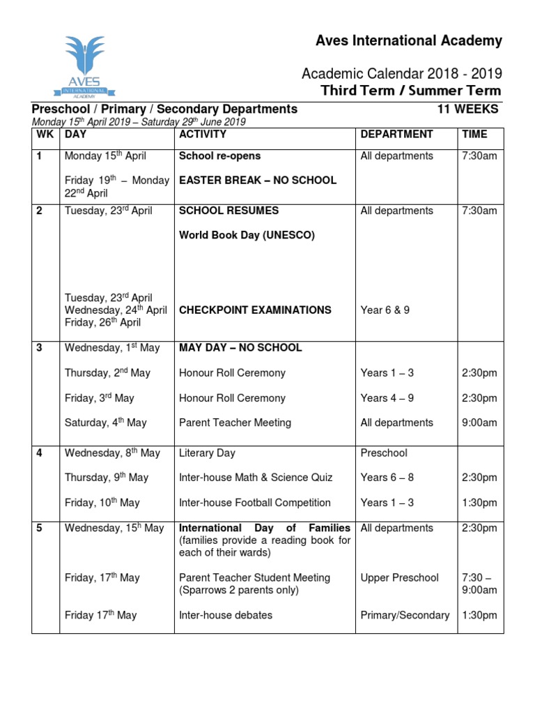 Term 3 Calendar PDF | PDF | Academic Term | Educational Institutions