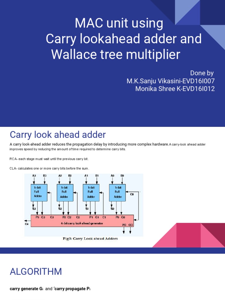 MAC unit using carry lookahead adder and Wallace tree multiplier | PDF | Electronic Design ...