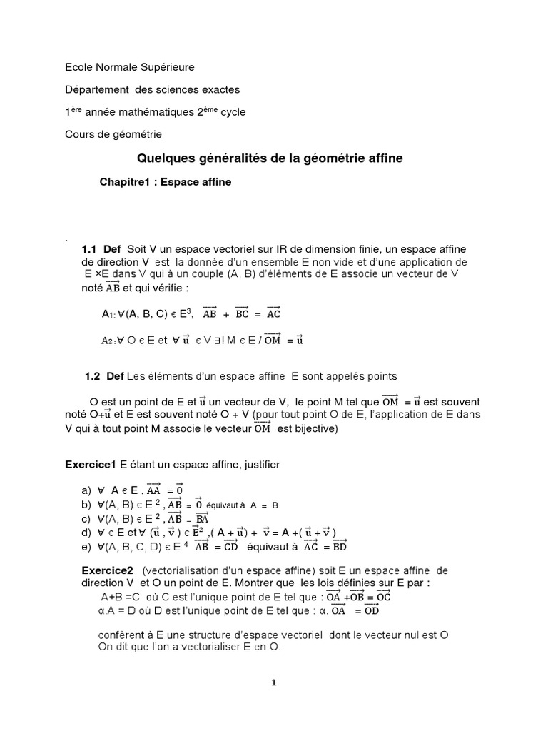 Géométrie Affine pour Étudiants en Maths | PDF | Analyse mathématique ...