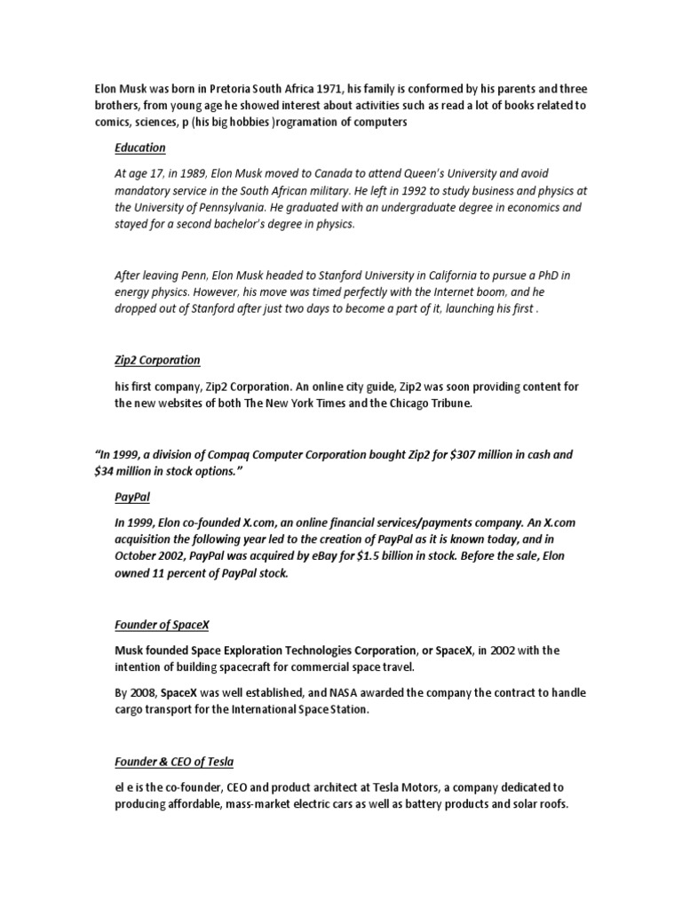 Musk Founded Space Exploration Technologies Corporation, or Spacex, in ...