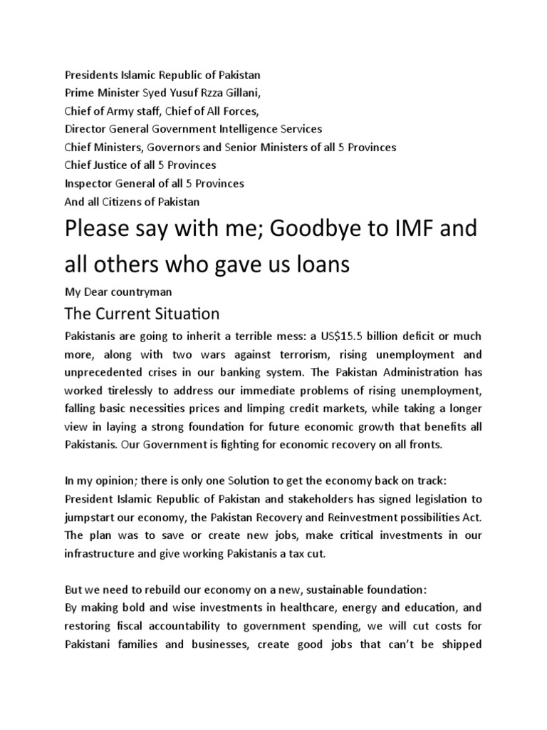 Letter To IMF and World Banks | Download Free PDF | Pakistan ...
