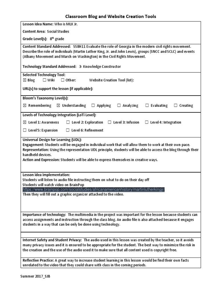 Classroom Blog Lesson Idea Template | PDF