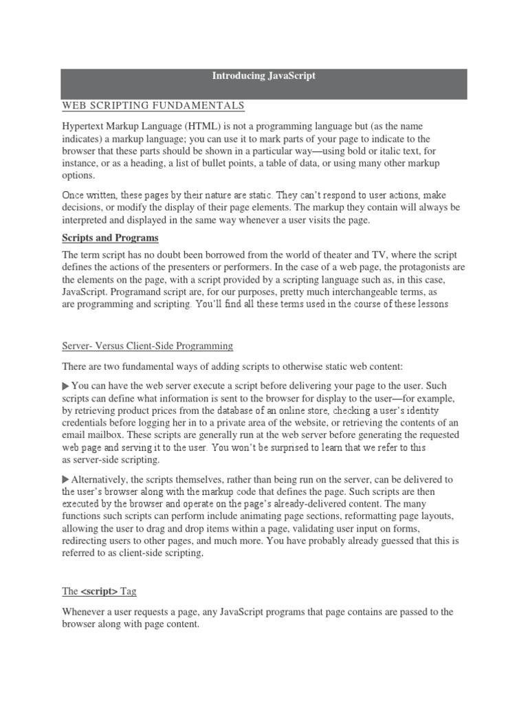 Web Scripting Fundamentals Scripts And Programs Pdf Document Object Model Java Script 