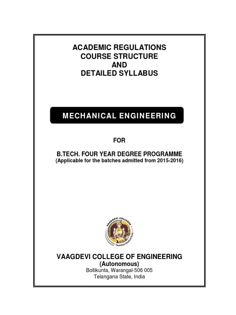 I, II, III & IV-Year Mech (R15) Syllabi & Reg (29!06!17) | PDF | Test ...