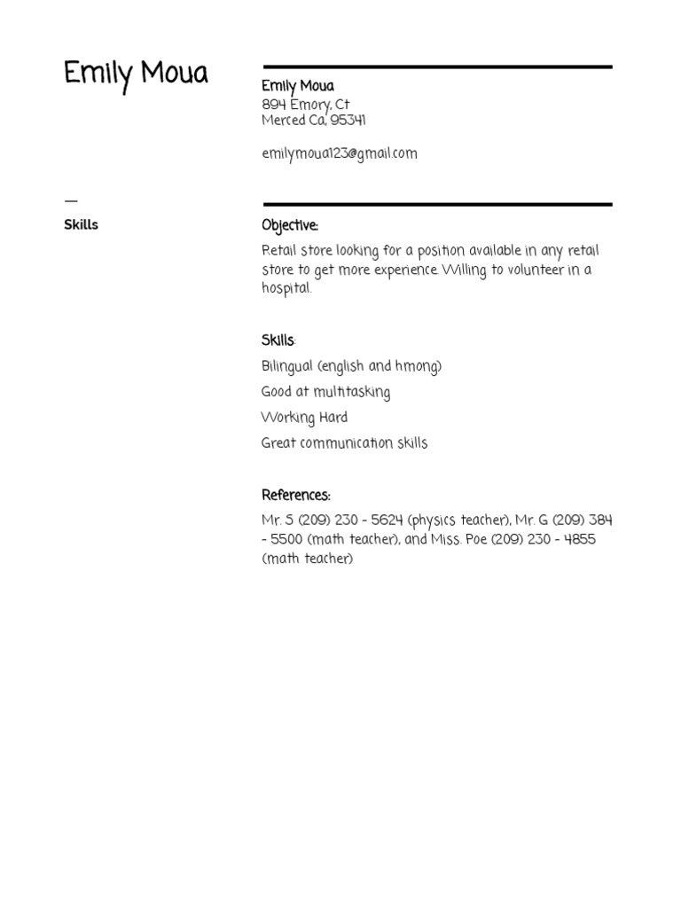 Resume Emily Moua | PDF | Business