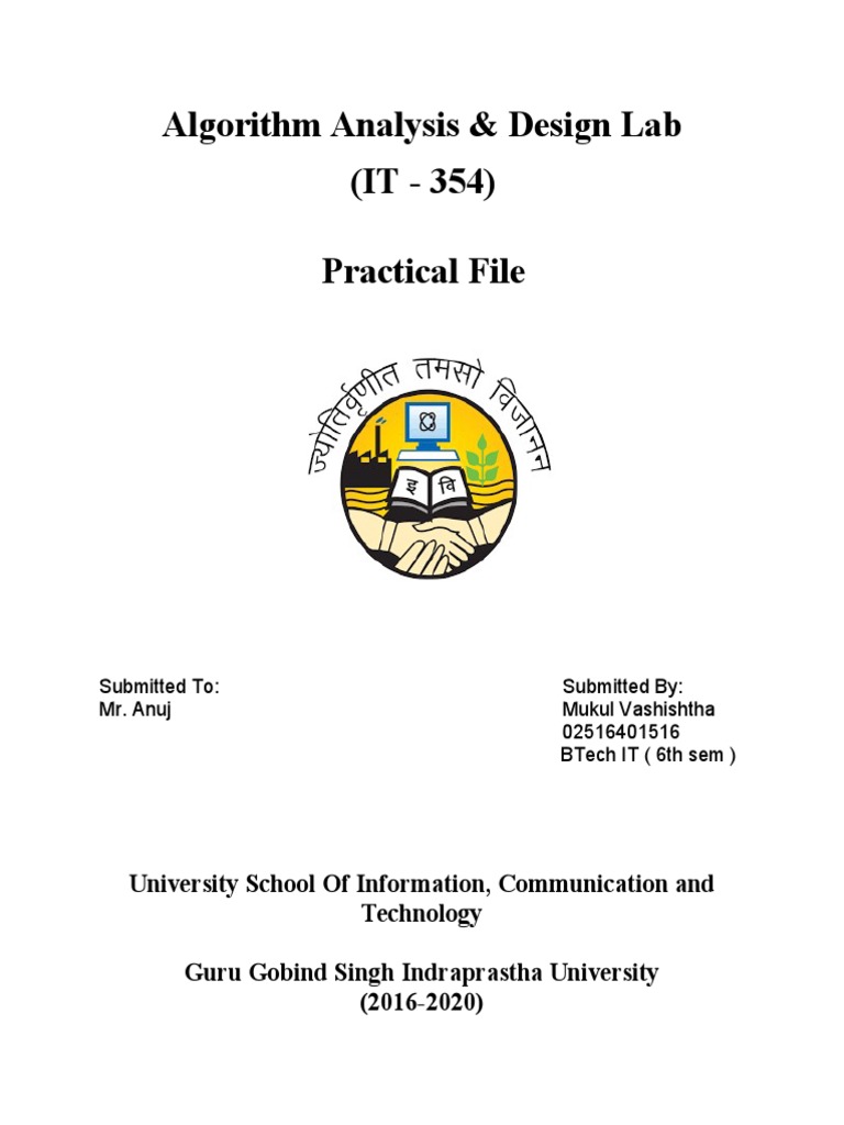 Algorithm Analysis And Design Lab It 354 Practical File Pdf 8853
