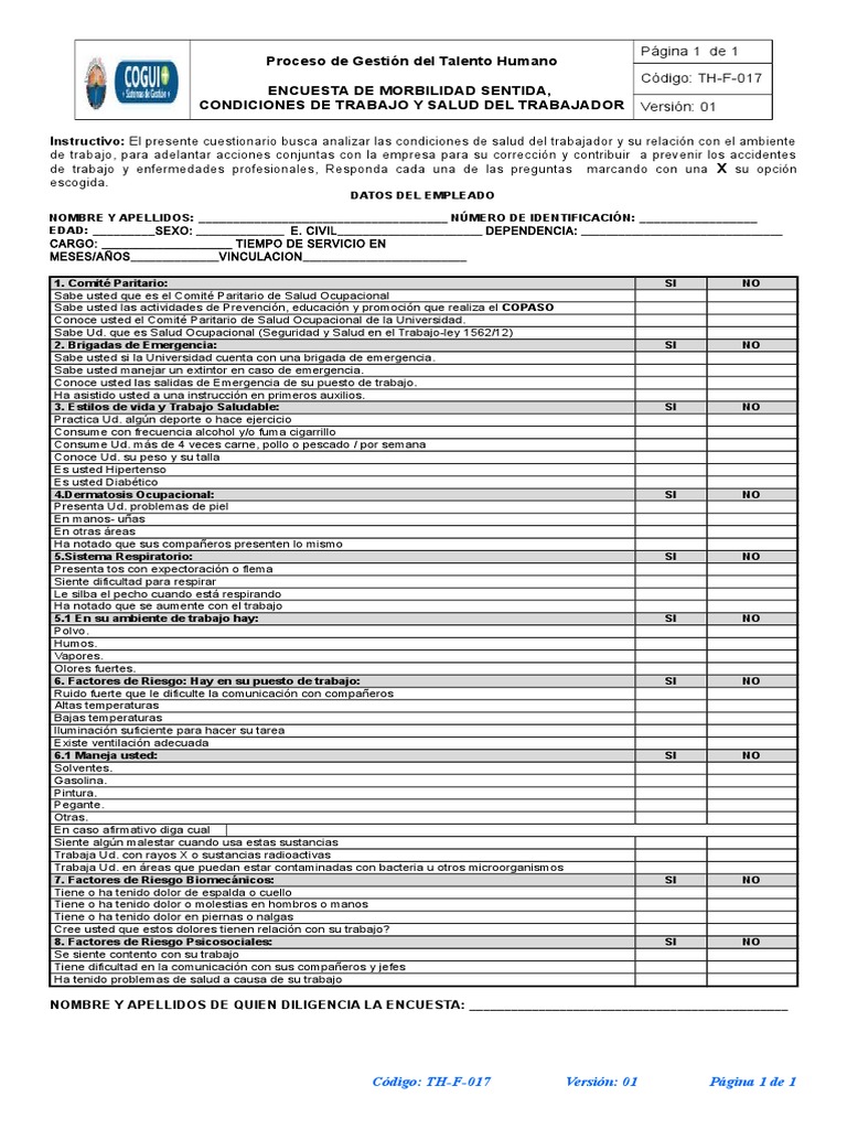 TH-F17 Encuesta de Morbilidad Sentida v1 | PDF | Medicina CLINICA ...