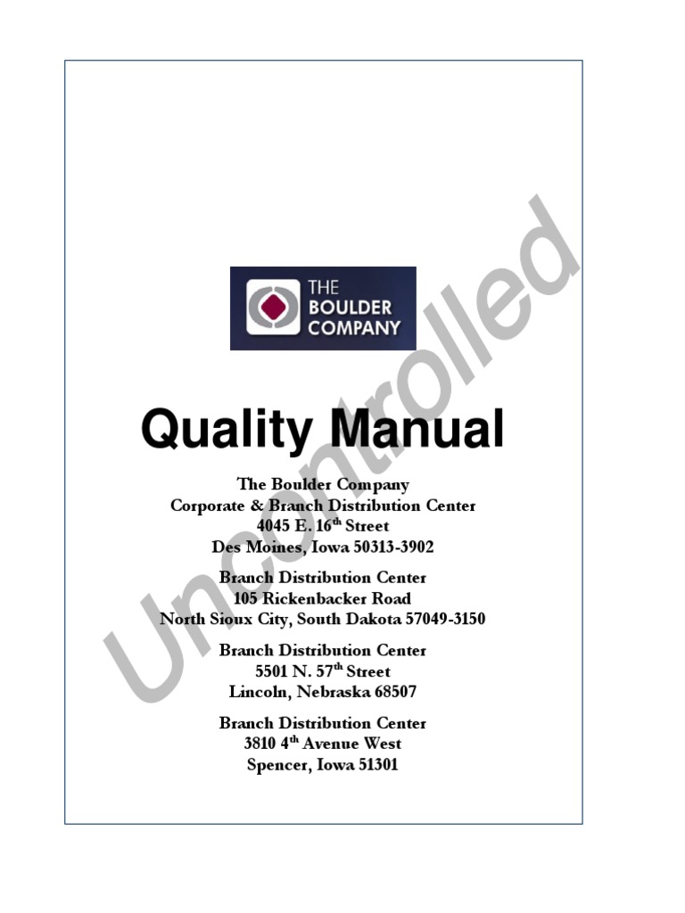 Quality Manual: Uncontrolled | PDF | Quality Management System ...