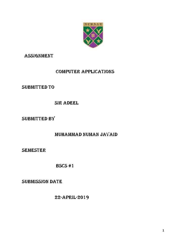 Assignment Computer Applications Submitted To Sir Adeel Submitted by Muhammad Numan Javaid ...